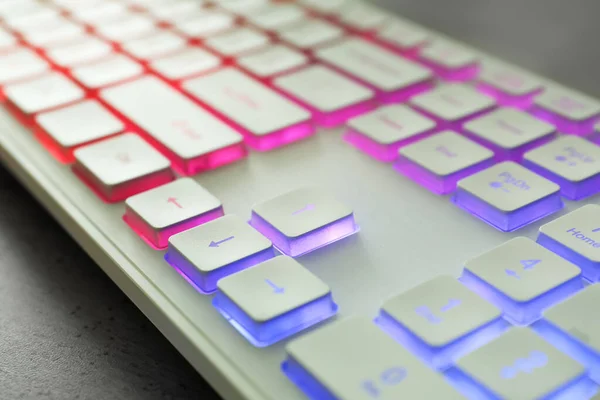 Modern Rgb Keyboard Mouse Blue Background Flat Lay Space Text — Stock ...