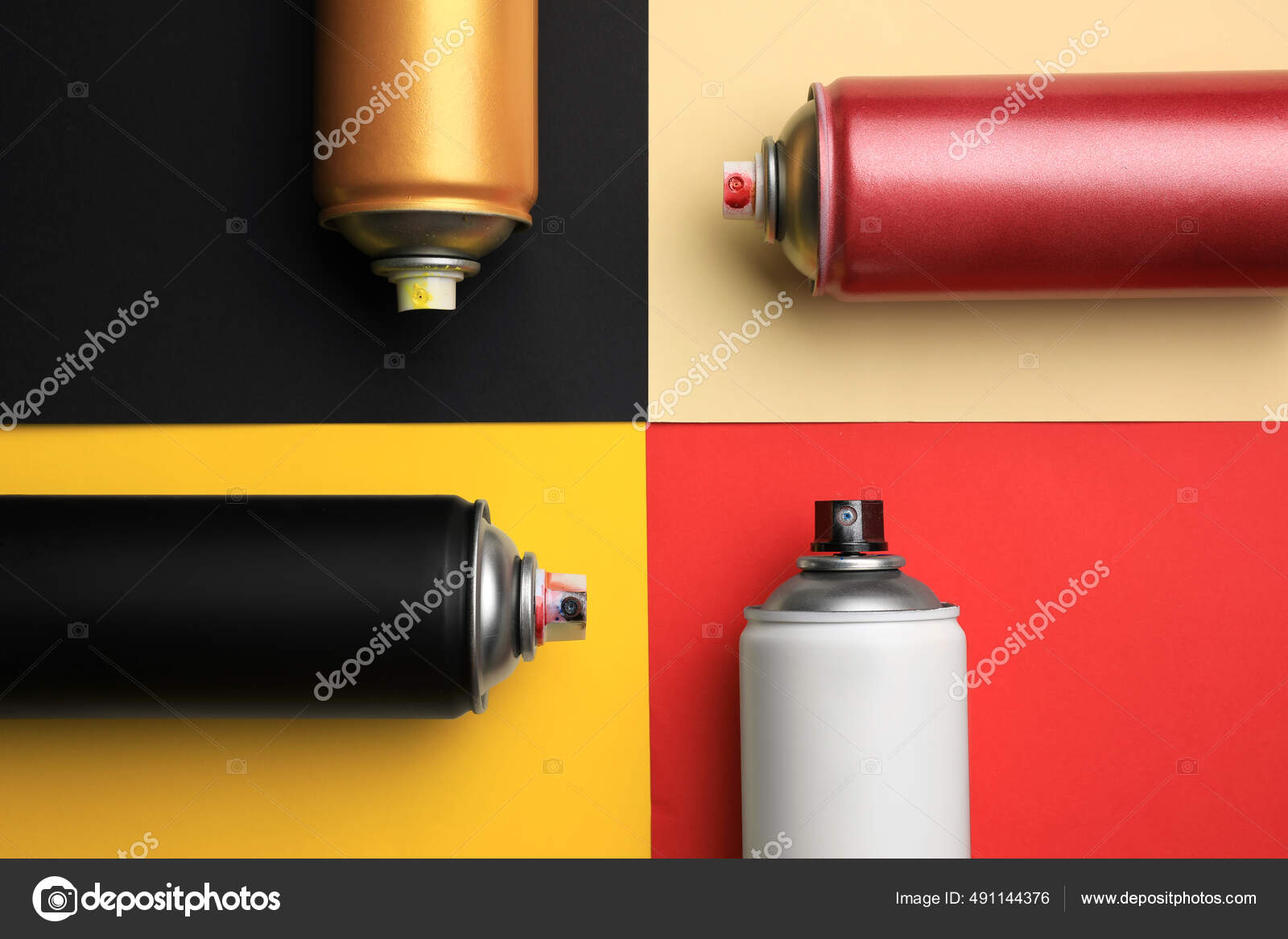 Cans Different Graffiti Spray Paints Color Background Flat Lay Stock ...