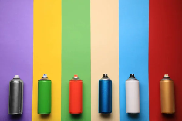 Cans Different Graffiti Spray Paints Color Background Flat Lay Stock ...