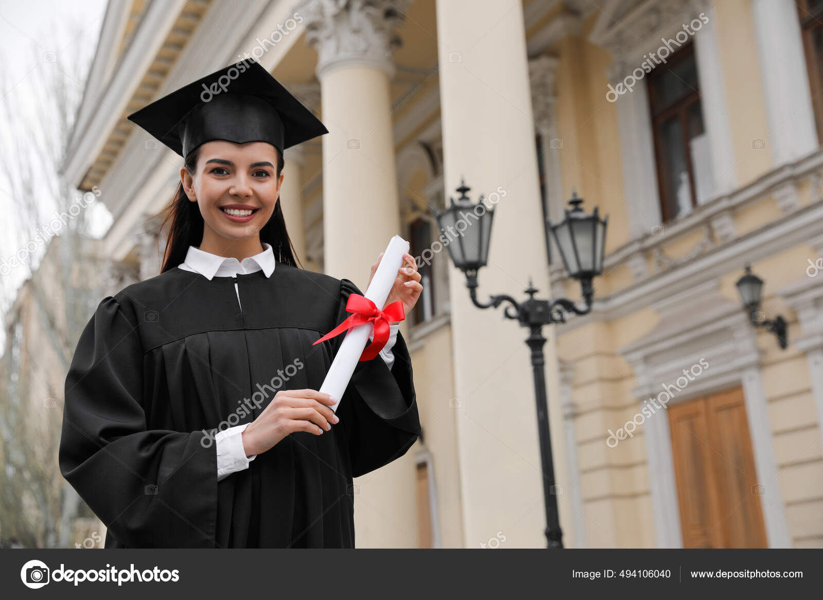 Happy Student Diploma Graduation Ceremony Outdoors Space Text Stock ...