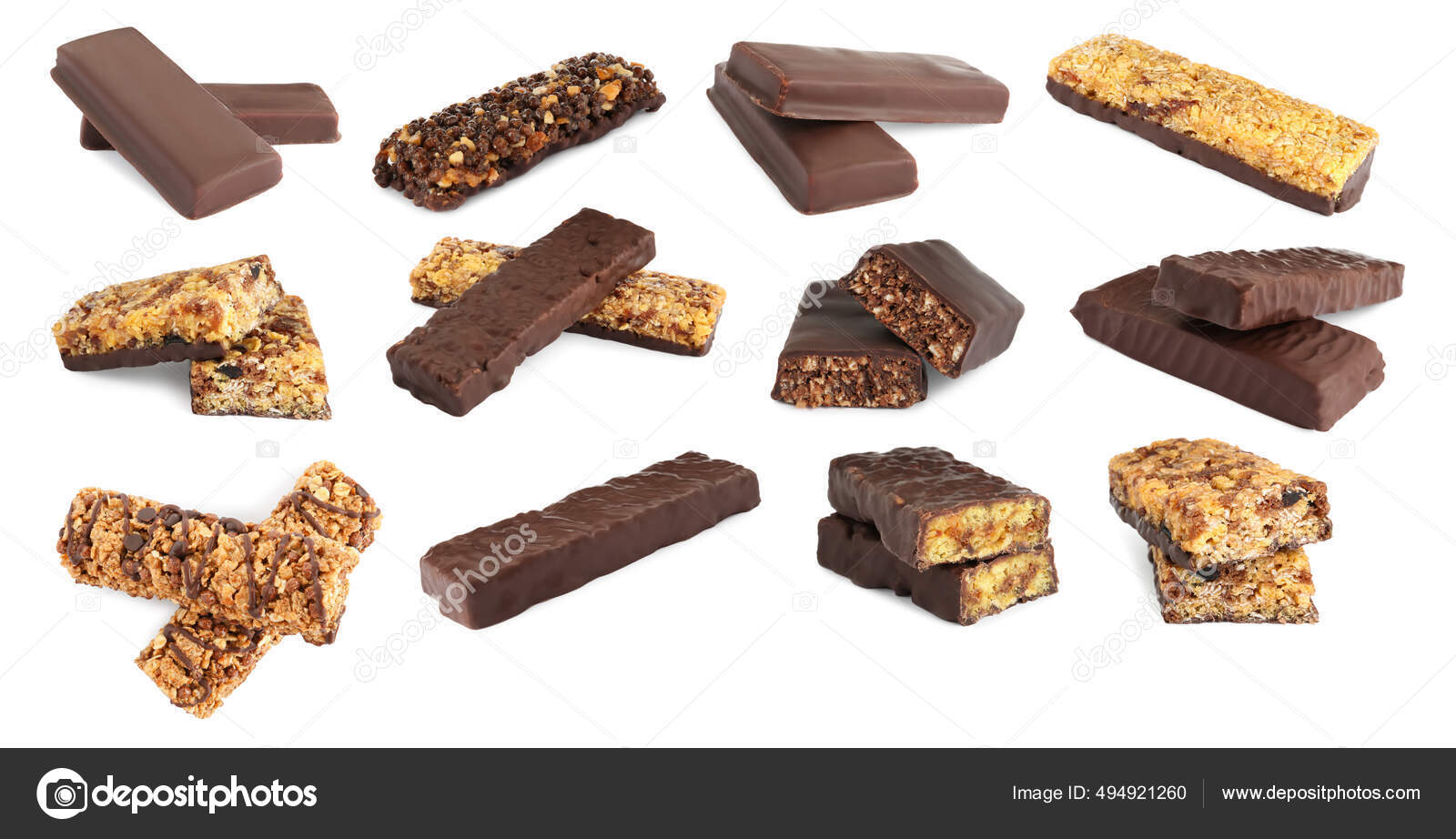 Set Different Delicious Protein Bars White Background Stock Photo by ...