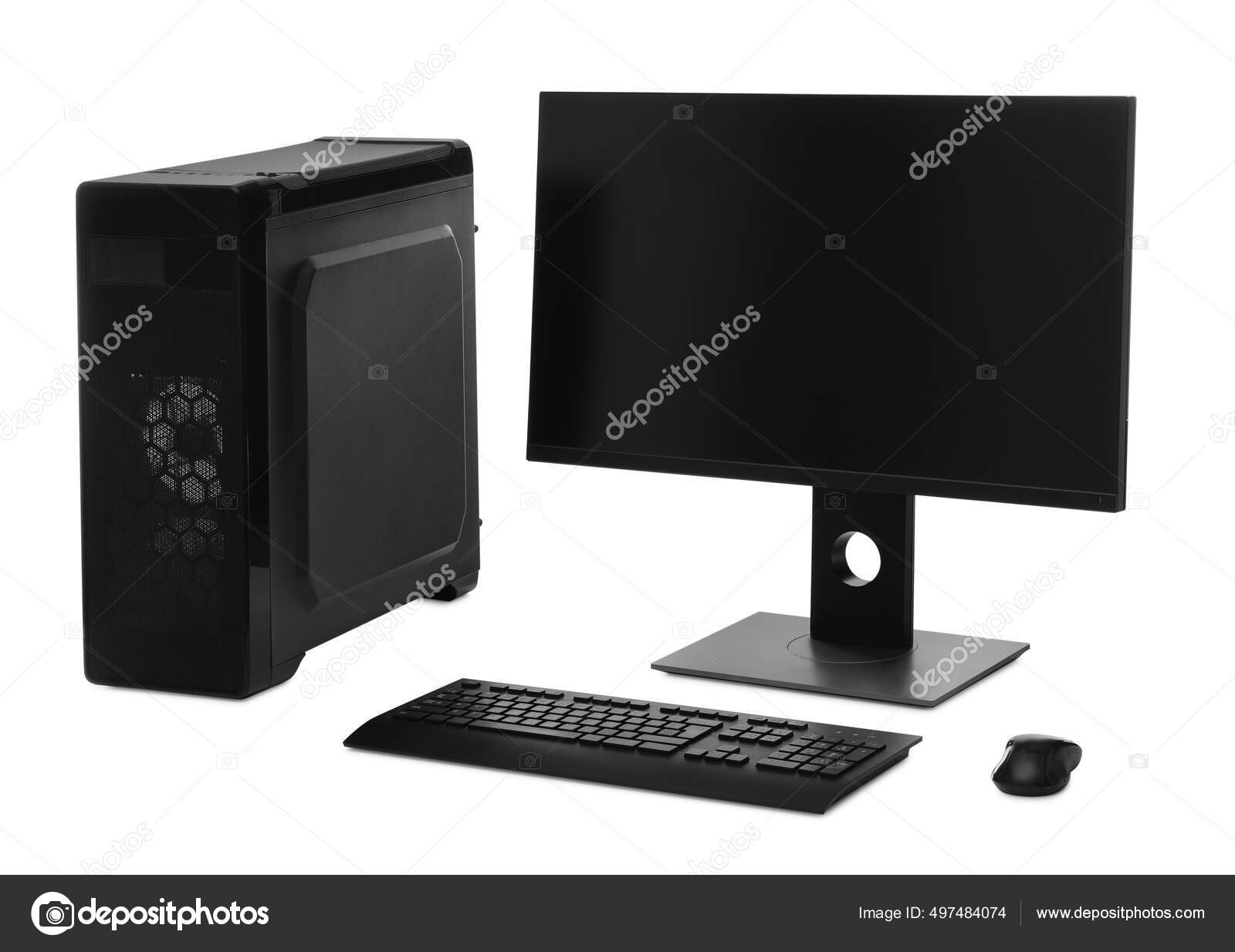 Modern Computer Monitor Black Screen System Unit Keyboard Mouse White ...