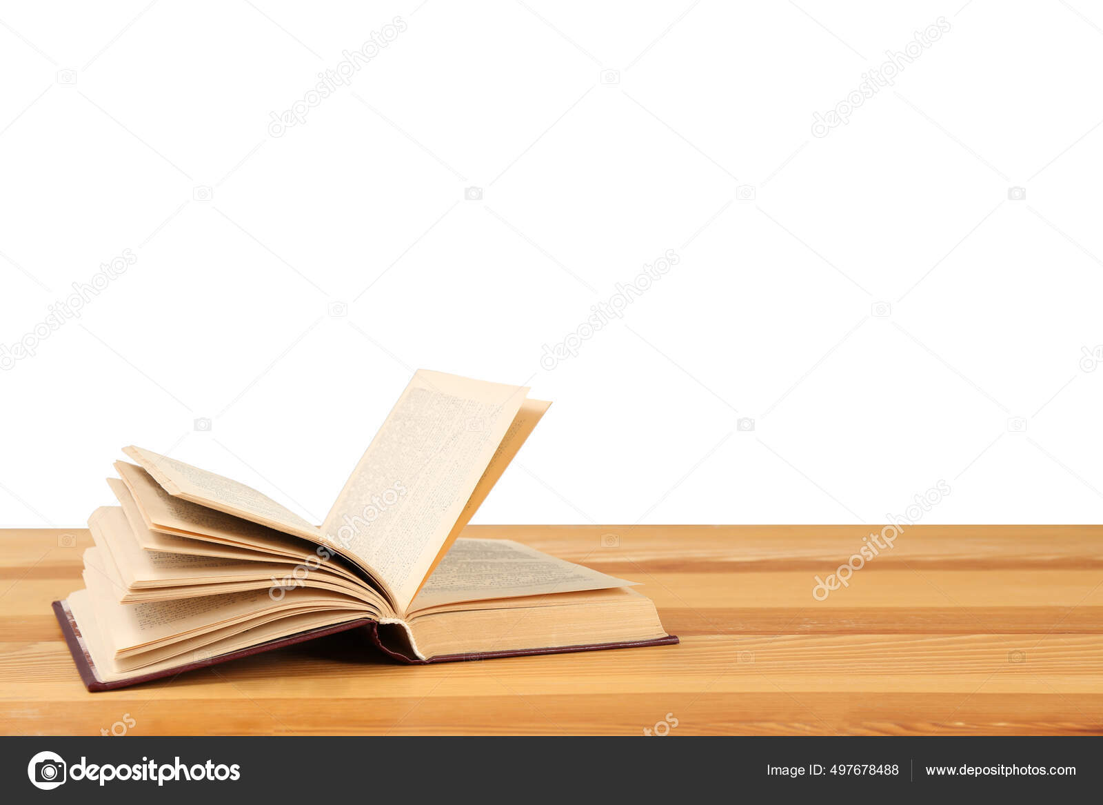 Open Book Wooden Table White Background Library Material Stock Photo by ...