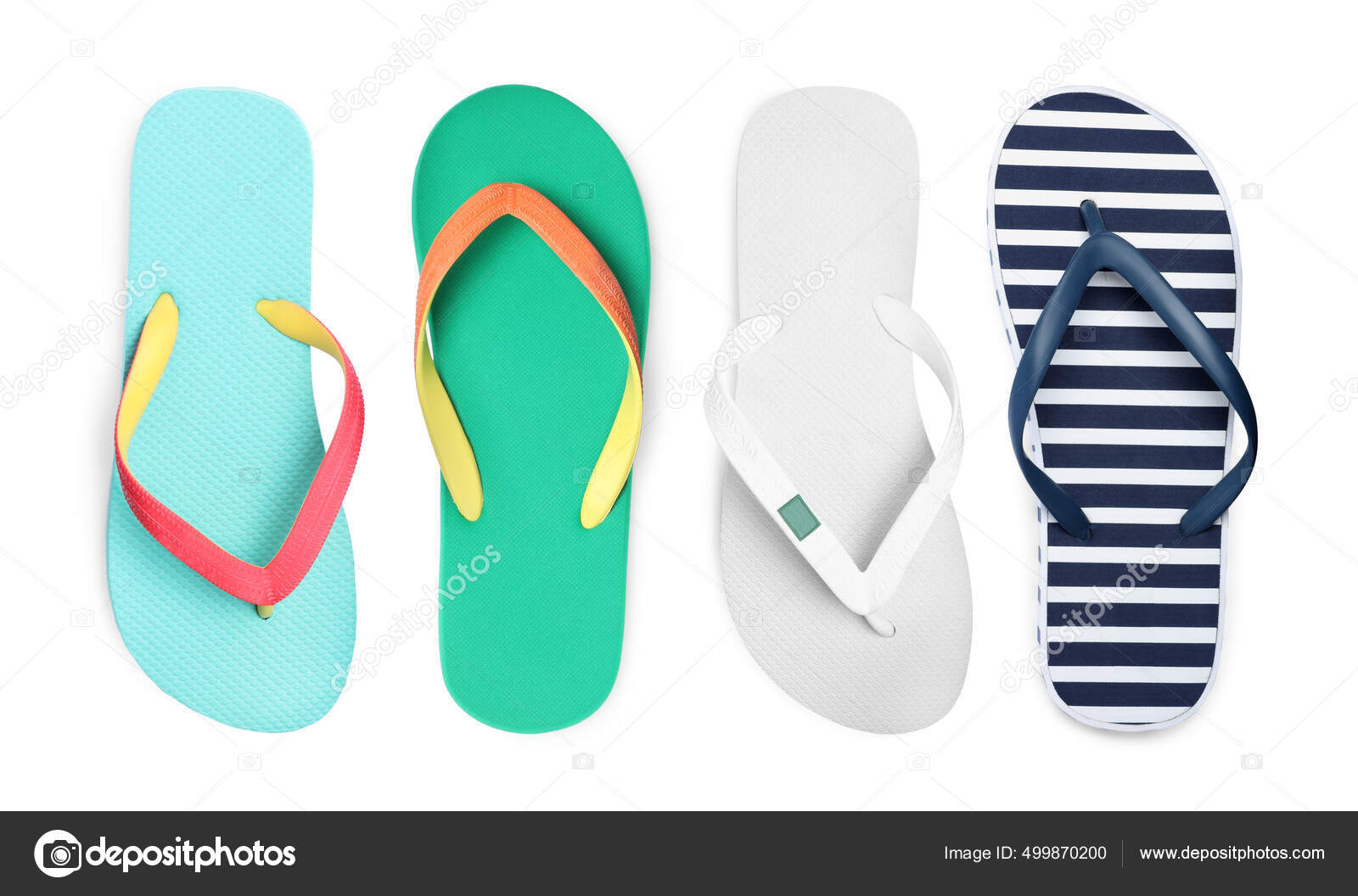 Set Con Diferentes Chanclas Sobre Fondo Blanco Vista Superior — Foto de ...