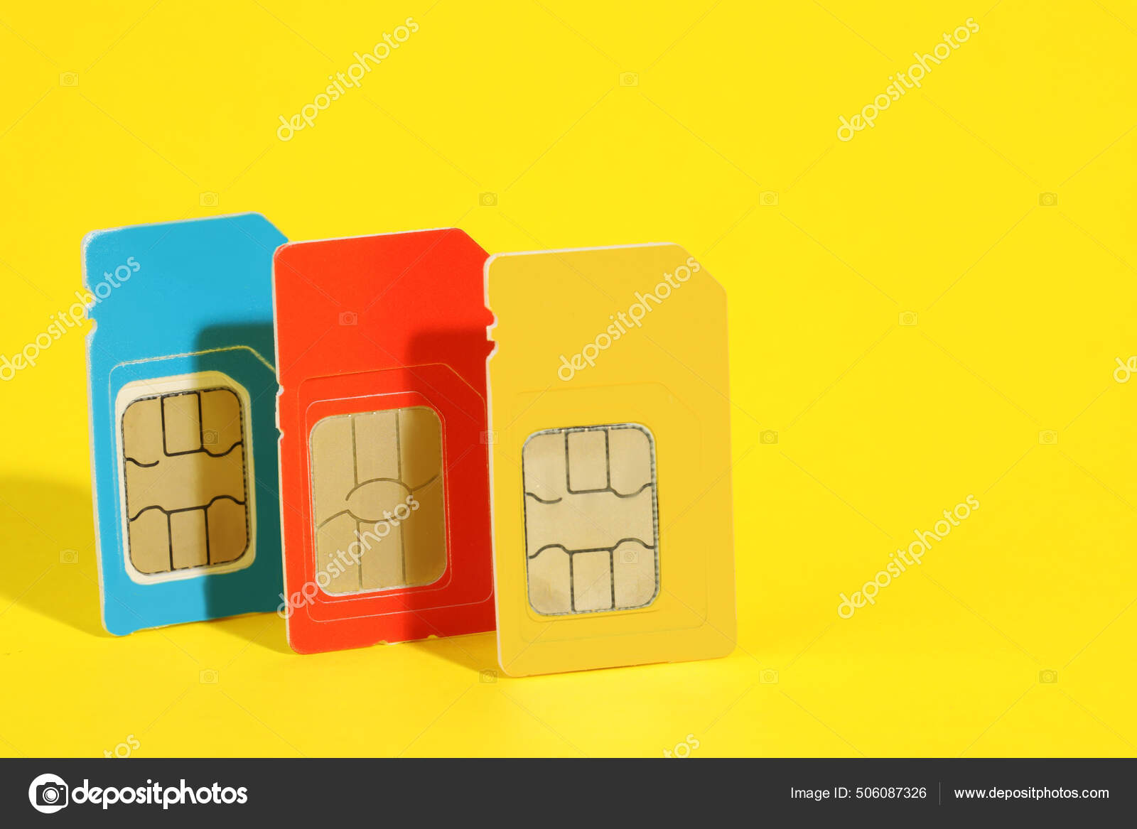 Different Sim Cards Yellow Background Space Text Stock Photo by ...