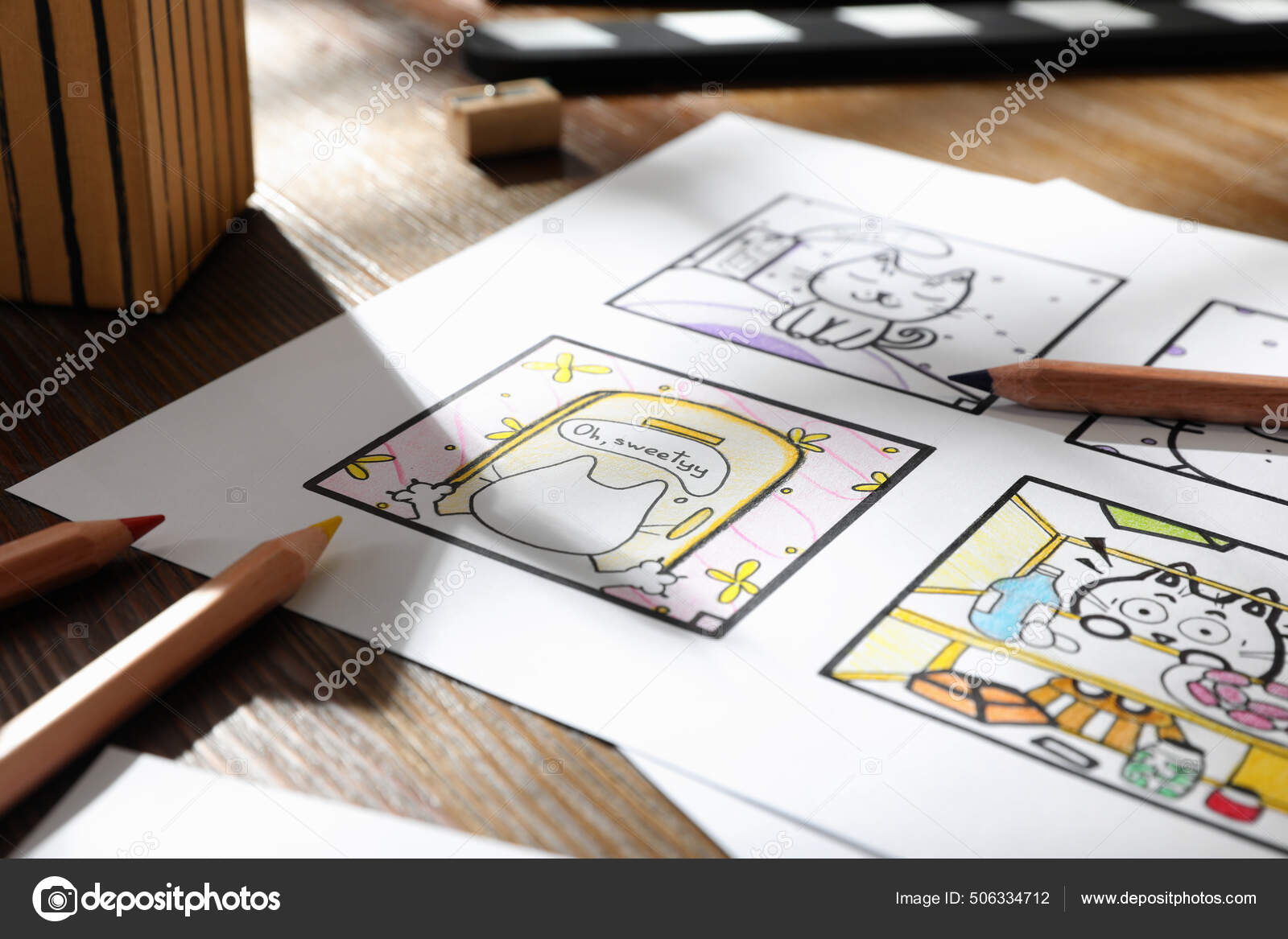 Storyboard Cartoon Sketches Workplace Pre Production Process — Stock ...
