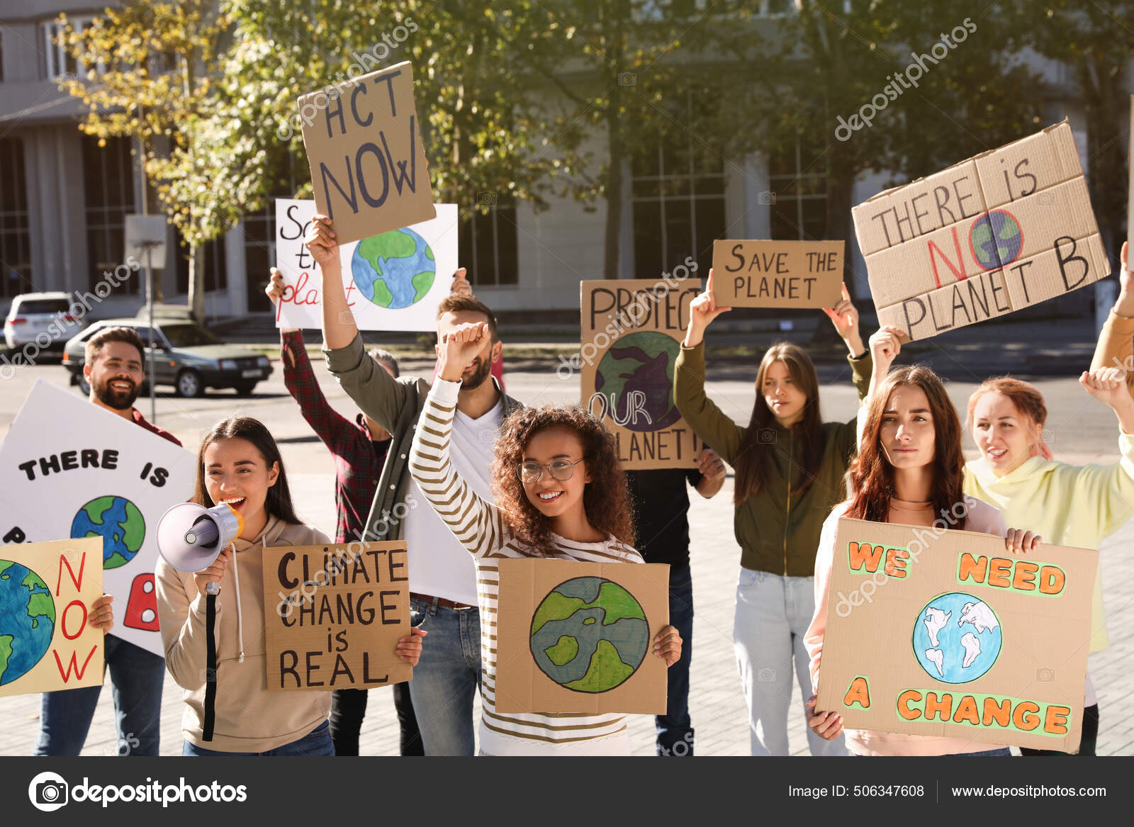 Group People Posters Protesting Climate Change City Street — Stock ...