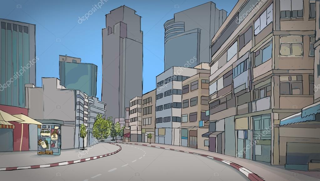 Colorful drawing of street with buildings Stock Photo by ©rangreiss ...