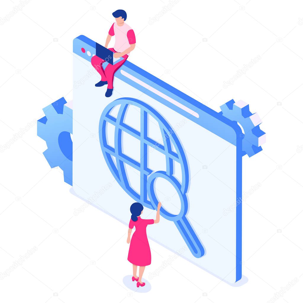 La gente est actualizando el sitio. Concepto de desarrollo web. P gina web con icono de Internet ...