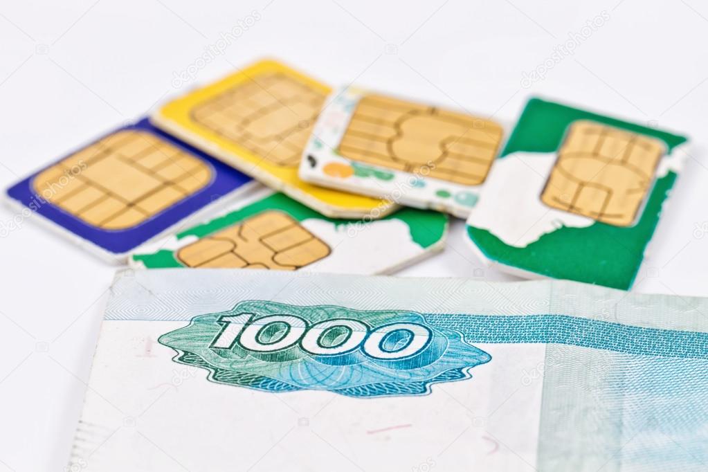 Simcards of different mobile service providers and russian money Stock ...