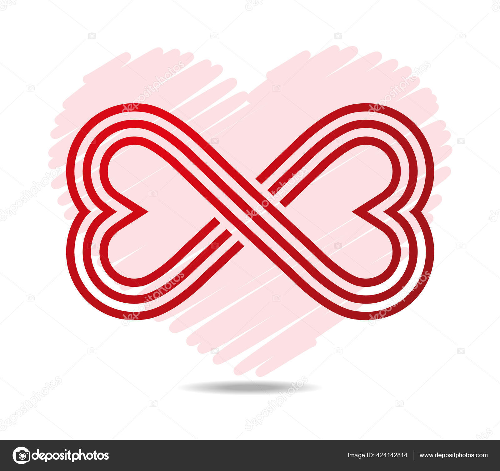 Mobius Loop Made Three Red Lines Shape Touching Hearts Pink Stock