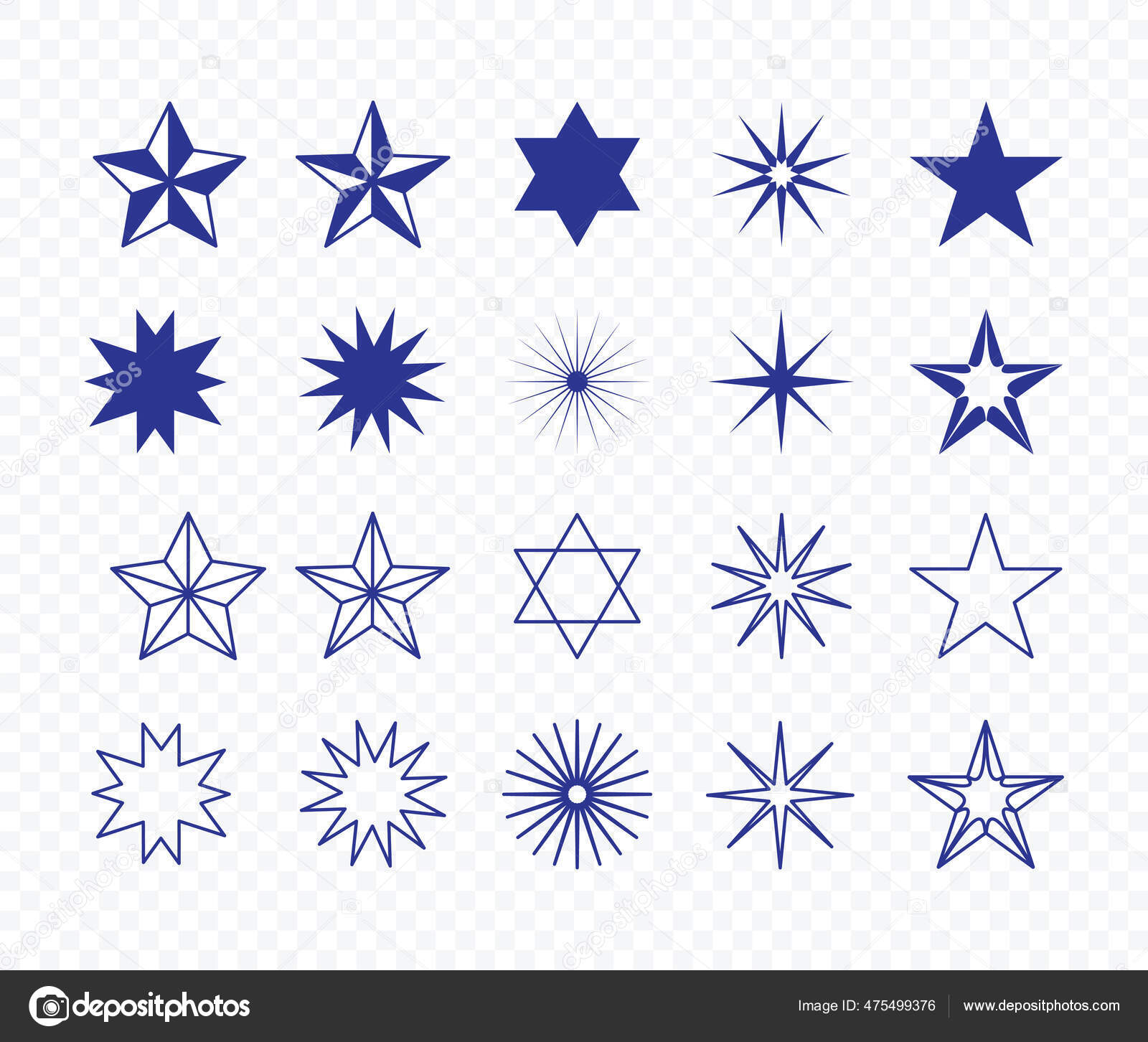Set Different Blue Star Shape Vector Illustration Transparent ...
