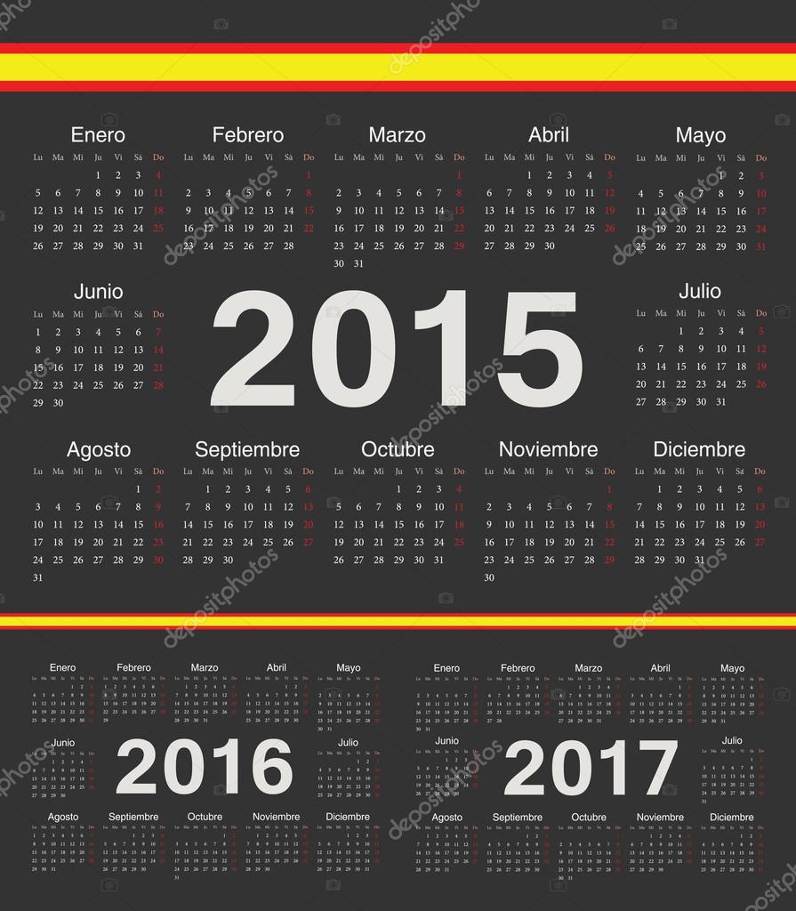 Vector black spanish circle calendars 2015, 2016, 2017 Stock Vector ...