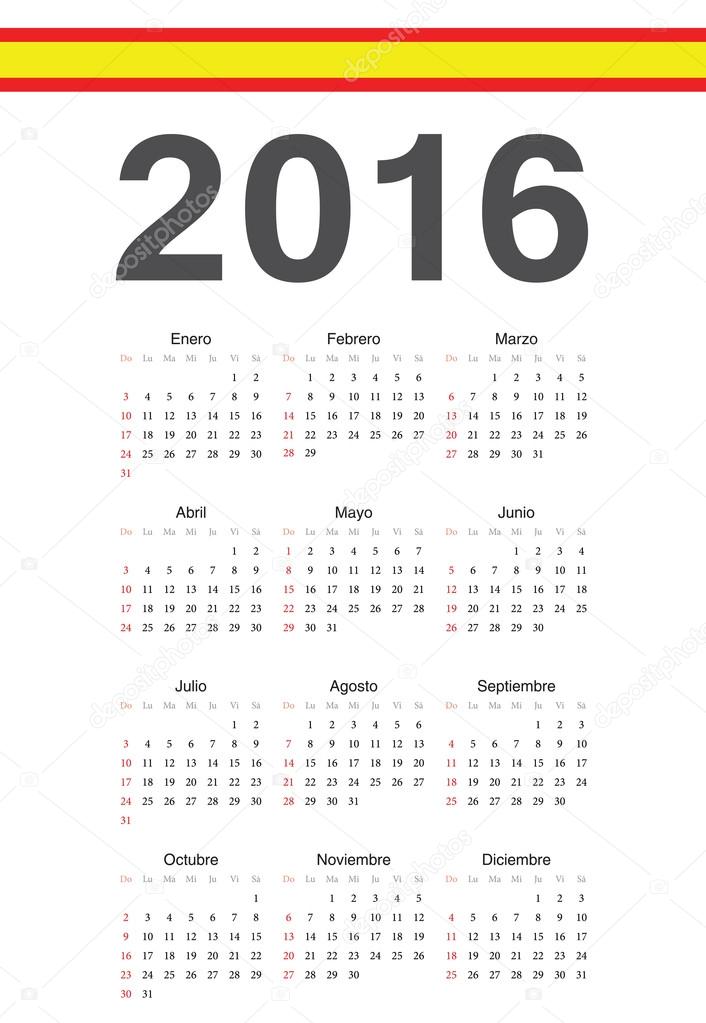 Español 2016 año vector calendario Vector de stock por ©julvil11 67268491