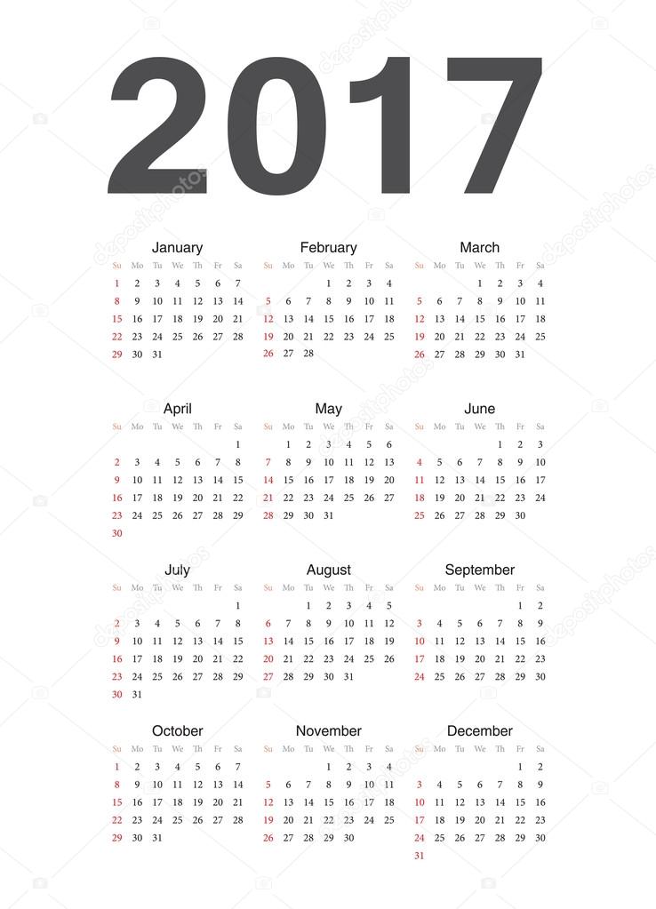 Avrupa 2017 yılı vektörel takvim ©julvil11 92555688'e ait Stok Vektör