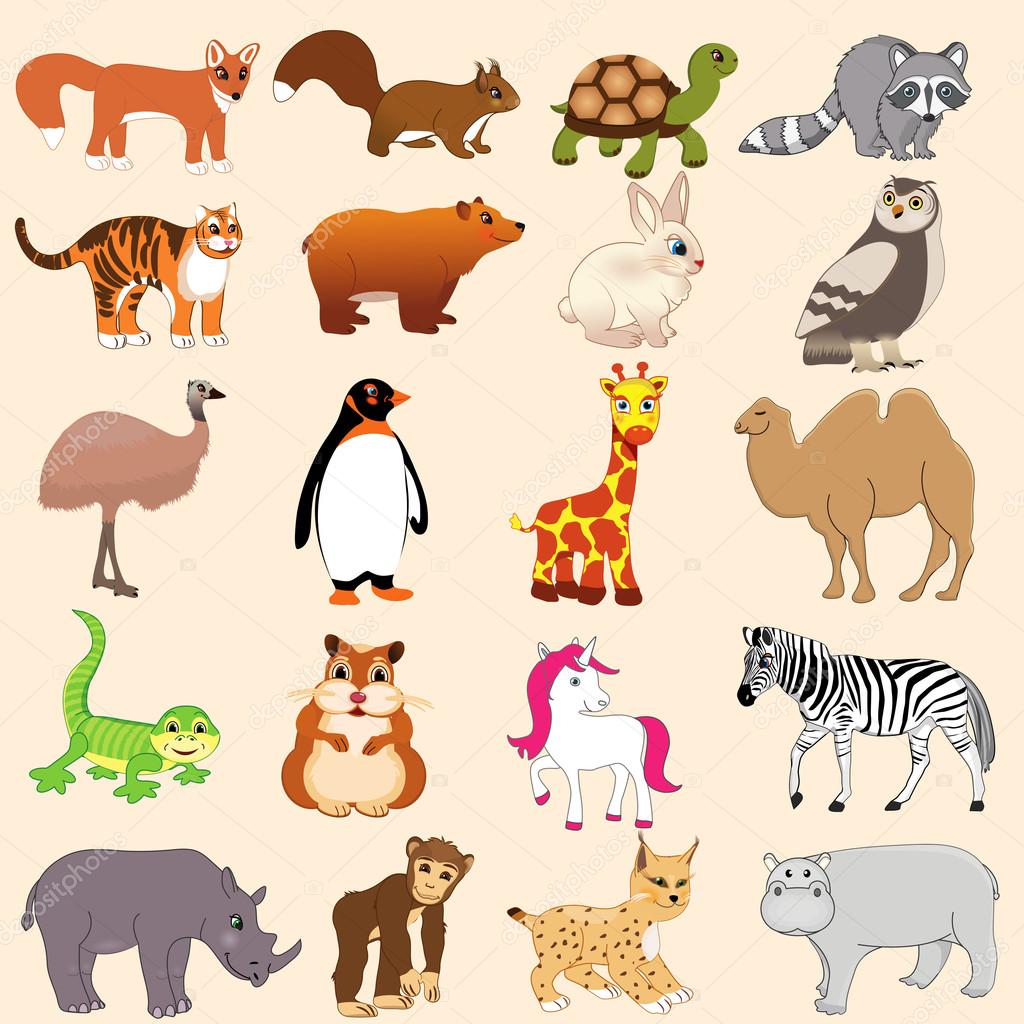 Animales de dibujos animados conjunto Vector de stock #70502395 de ©Niffi