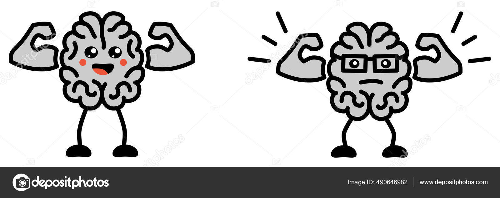 Cute Kawaii Style Brain Flexing Muscles Brainpower Healthy Neural ...