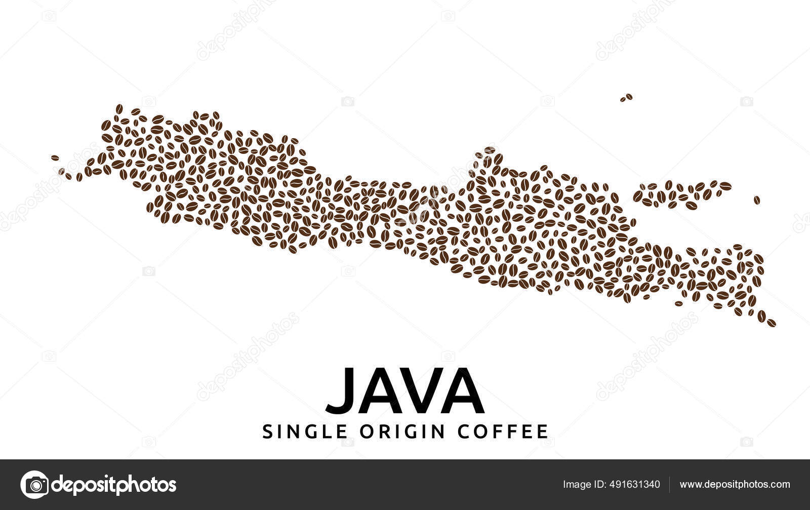 Forme Java Île Carte Faite Grains Café Dispersés Nom Dessous Vecteur ...