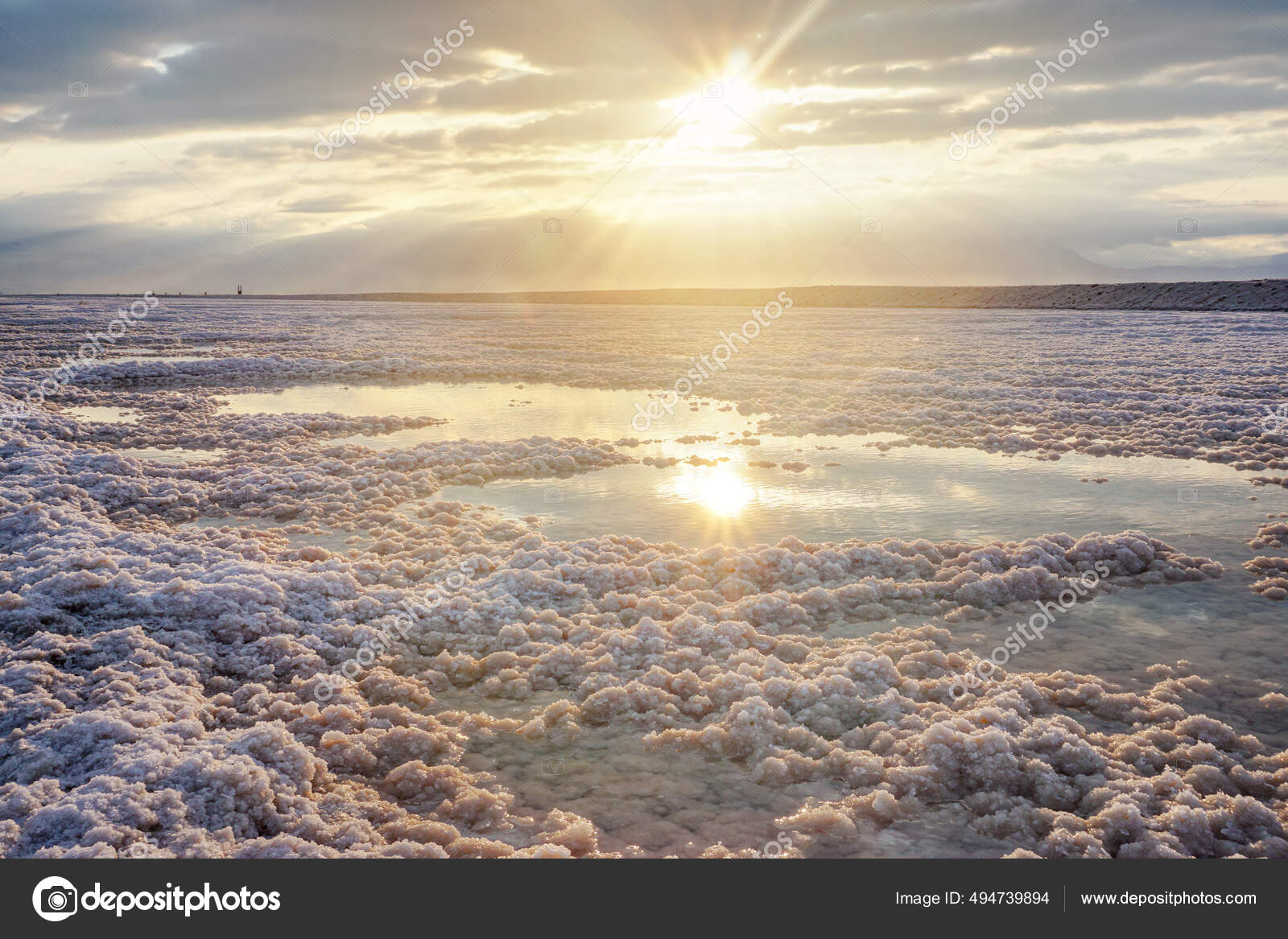 Crystalline White Salt Beach Lit Morning Sun Reflected Small Pools ...