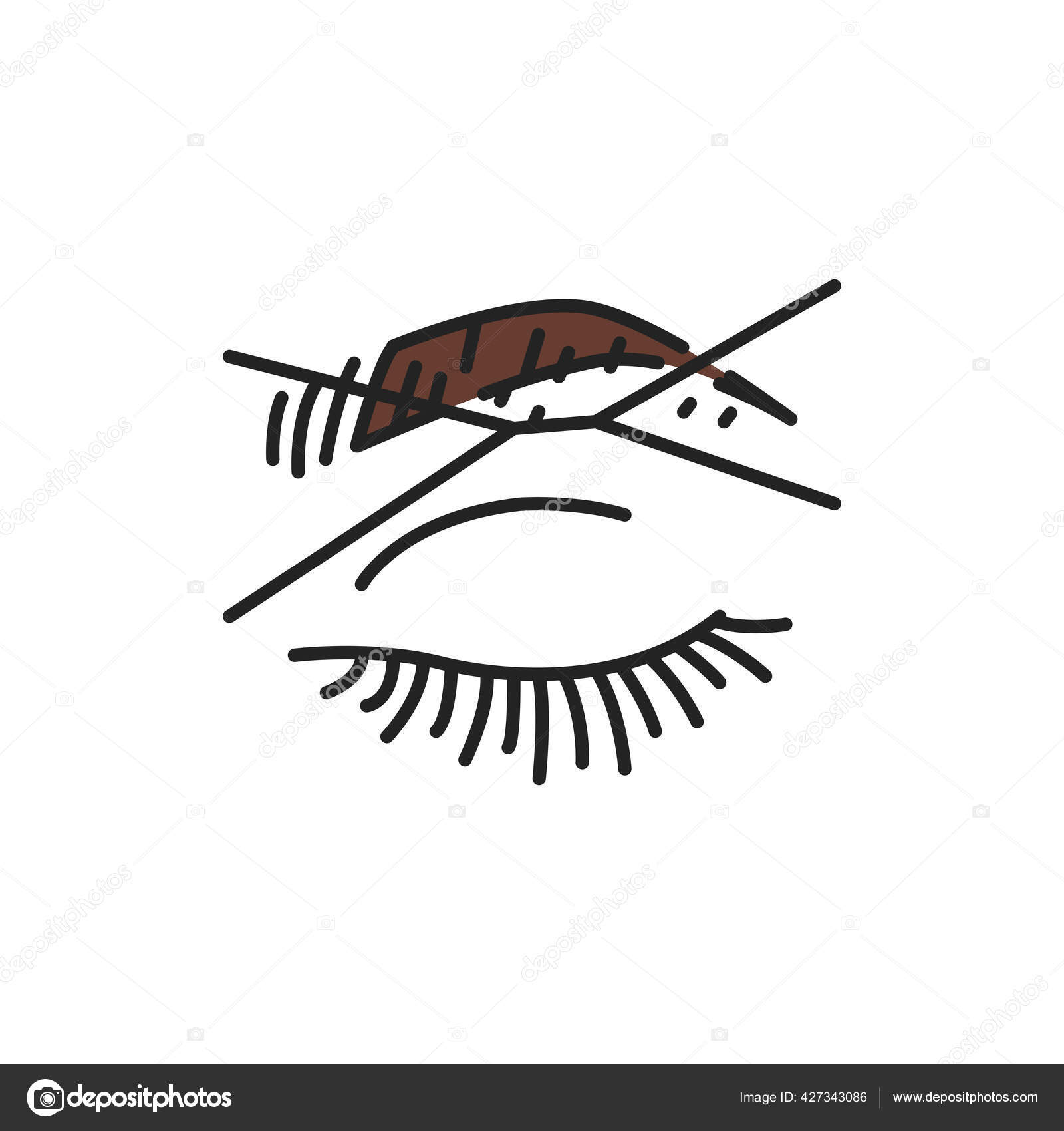 Plucking eyebrows with a thread color line icon. Pictogram for web page ...