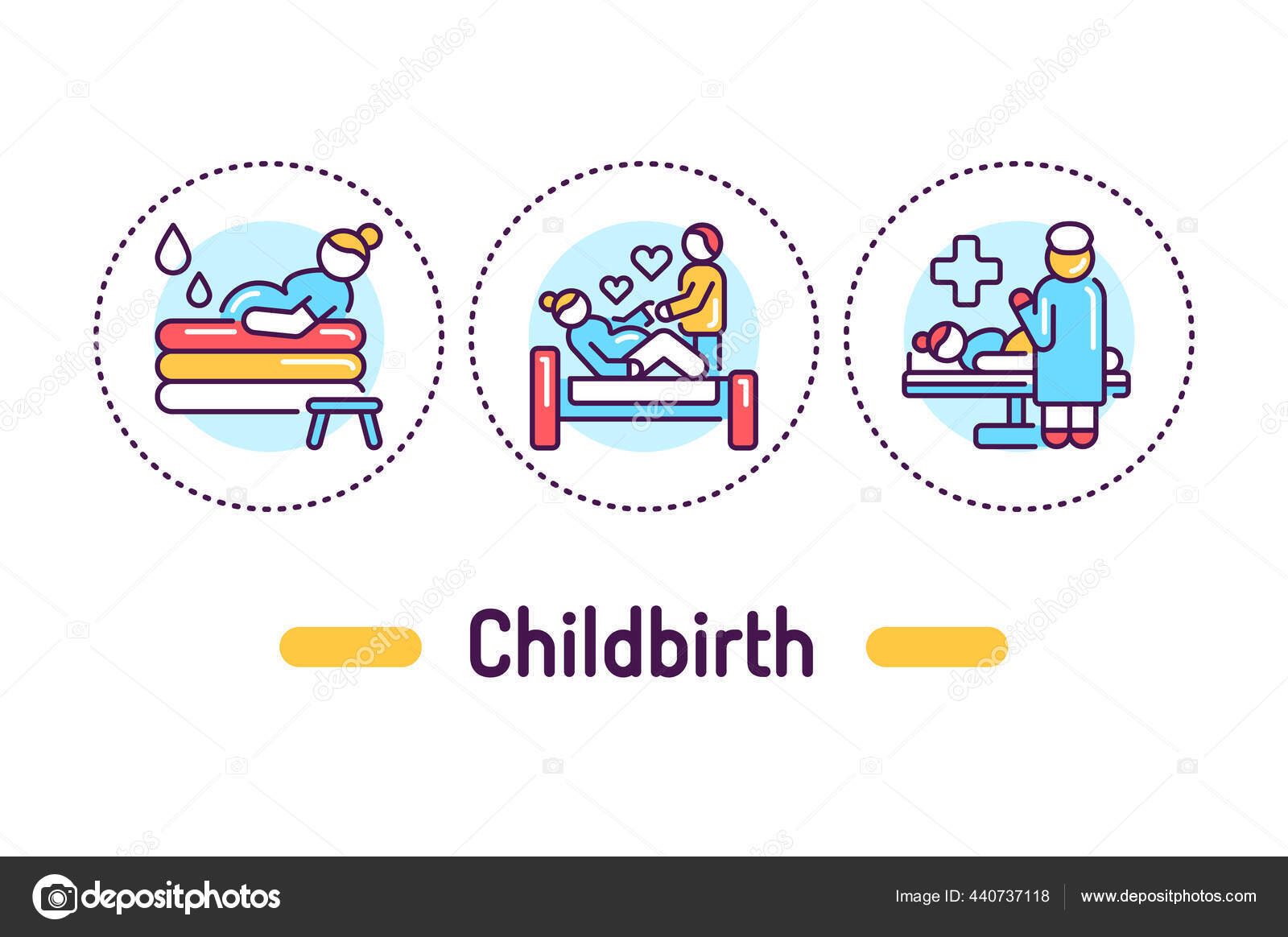 Childbirth Outline Concept Maternity Hospital Service Line Color Icons ...
