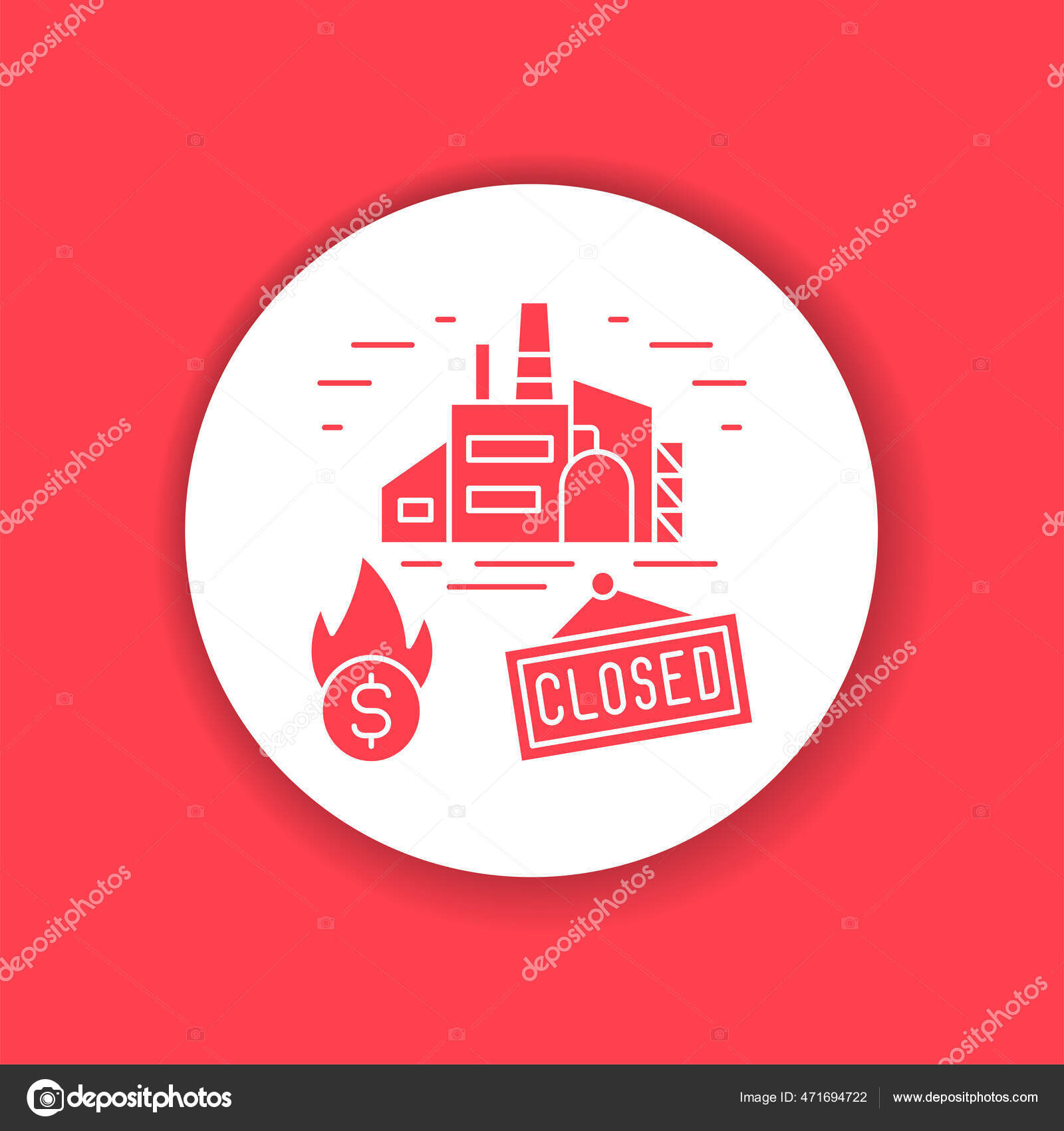 Factory Production Closing Color Icon Economic Risis Collapse Business ...