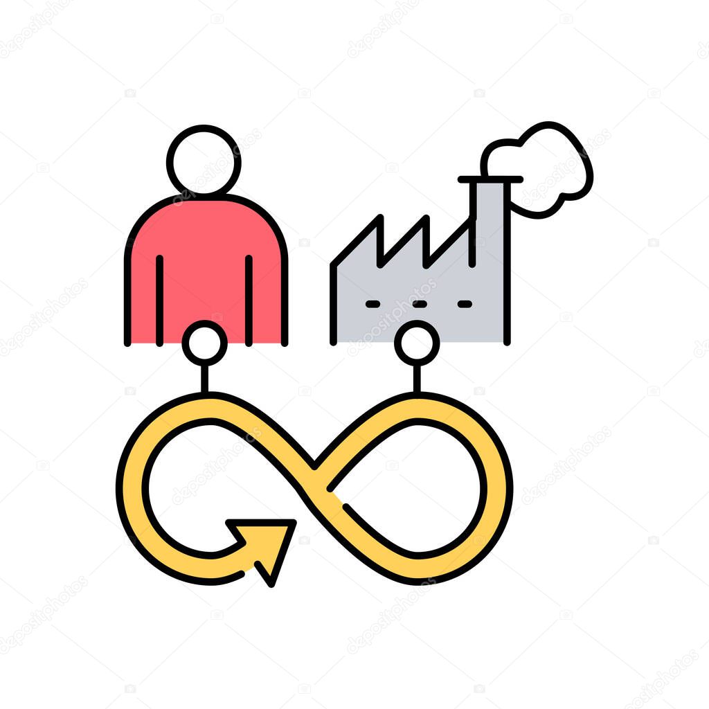 Consumo responsable e icono de color de producción. Responsabilidad ...