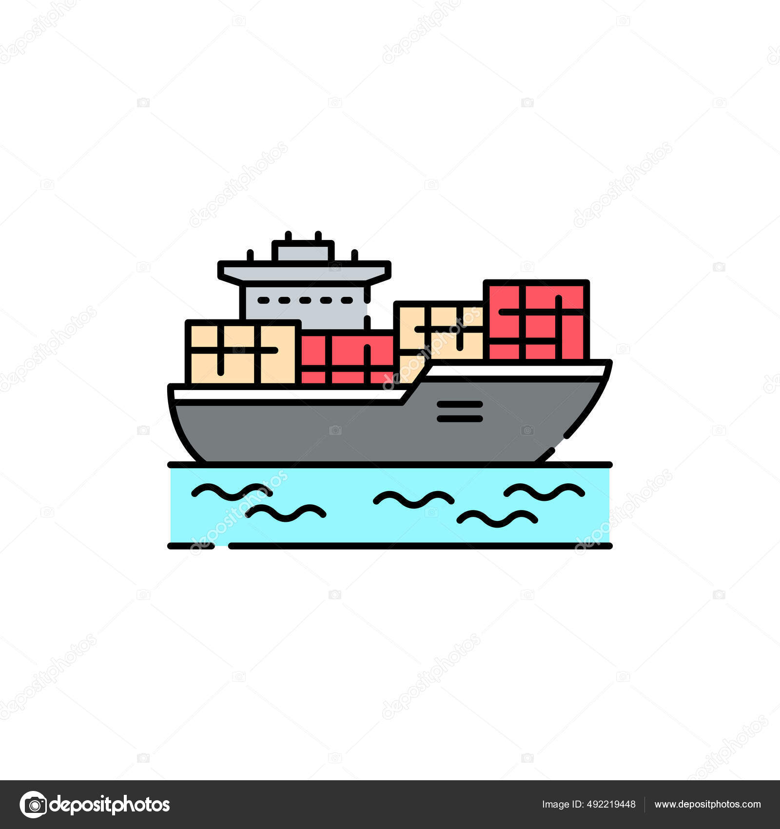Cargo Ship Containers Olor Line Icon Pictogram Web Page Mobile Stock ...