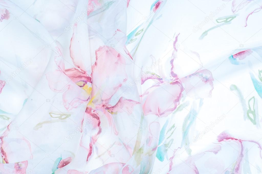 Fabric silk texture, painted with flowers — Stock Photo © ekina1 #73026343