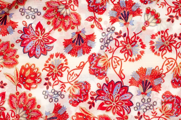 Texture Silk Fabric Red Flowers White Background — Stock Photo © ekina1 ...