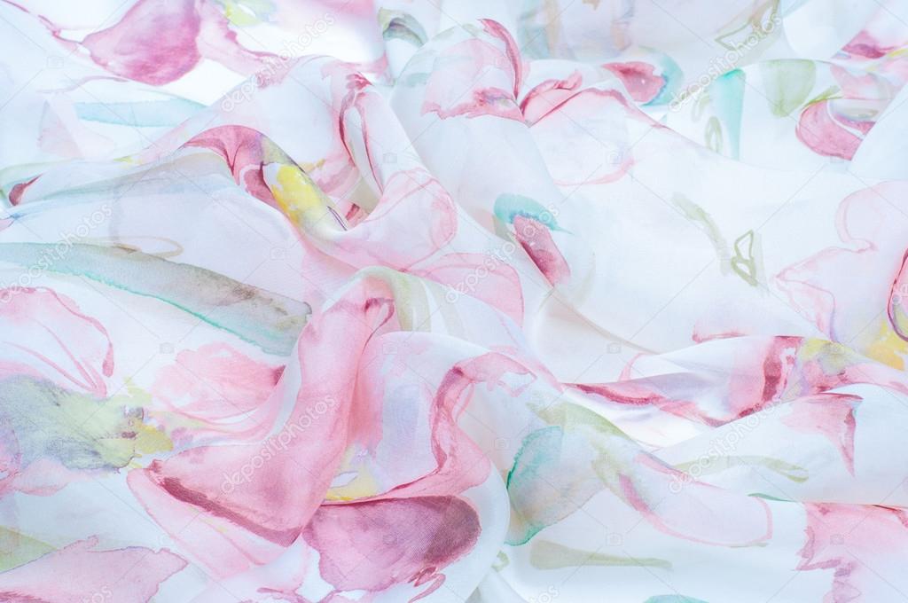 Fabric silk texture, painted with flowers — Stock Photo © ekina1 #82812466