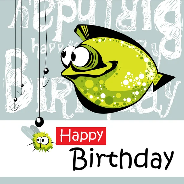 Happy Birthday fish with a fly — Stock Vector © novkota1 #16204451