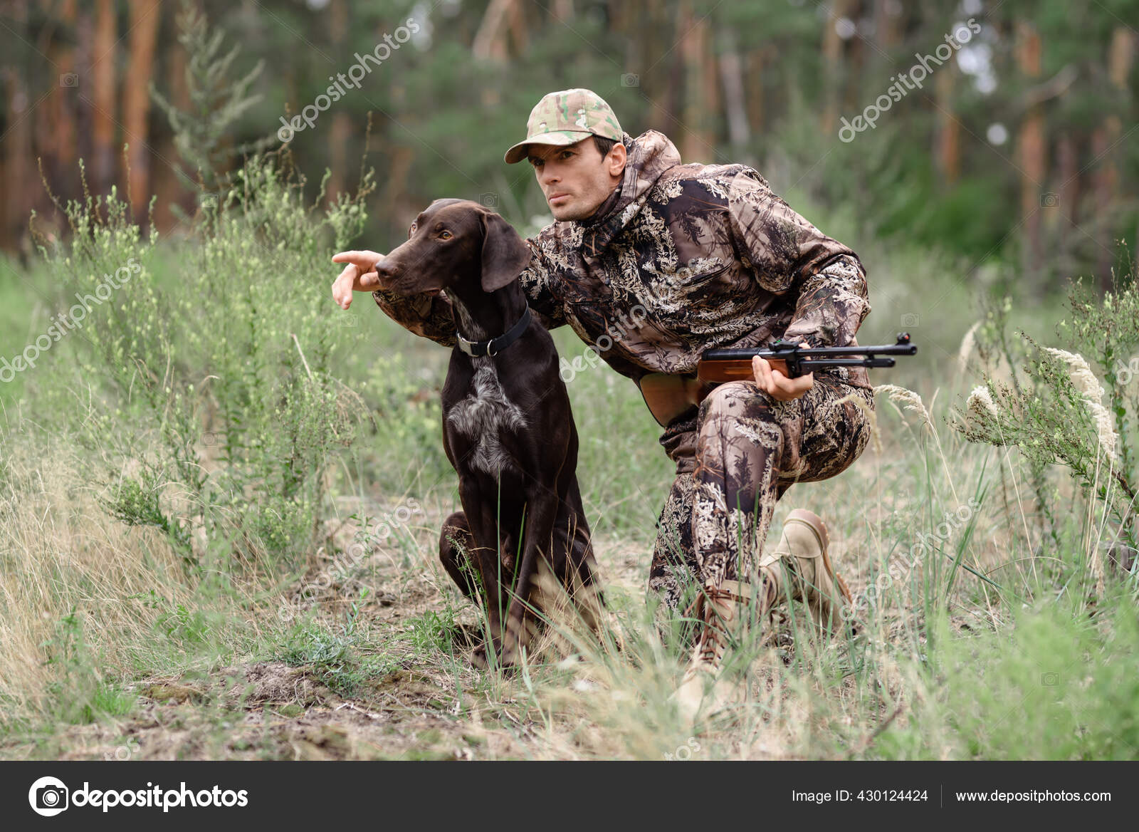 Hunter Gives Command to Clever Dog Animal Chasing. — Stock Photo ...