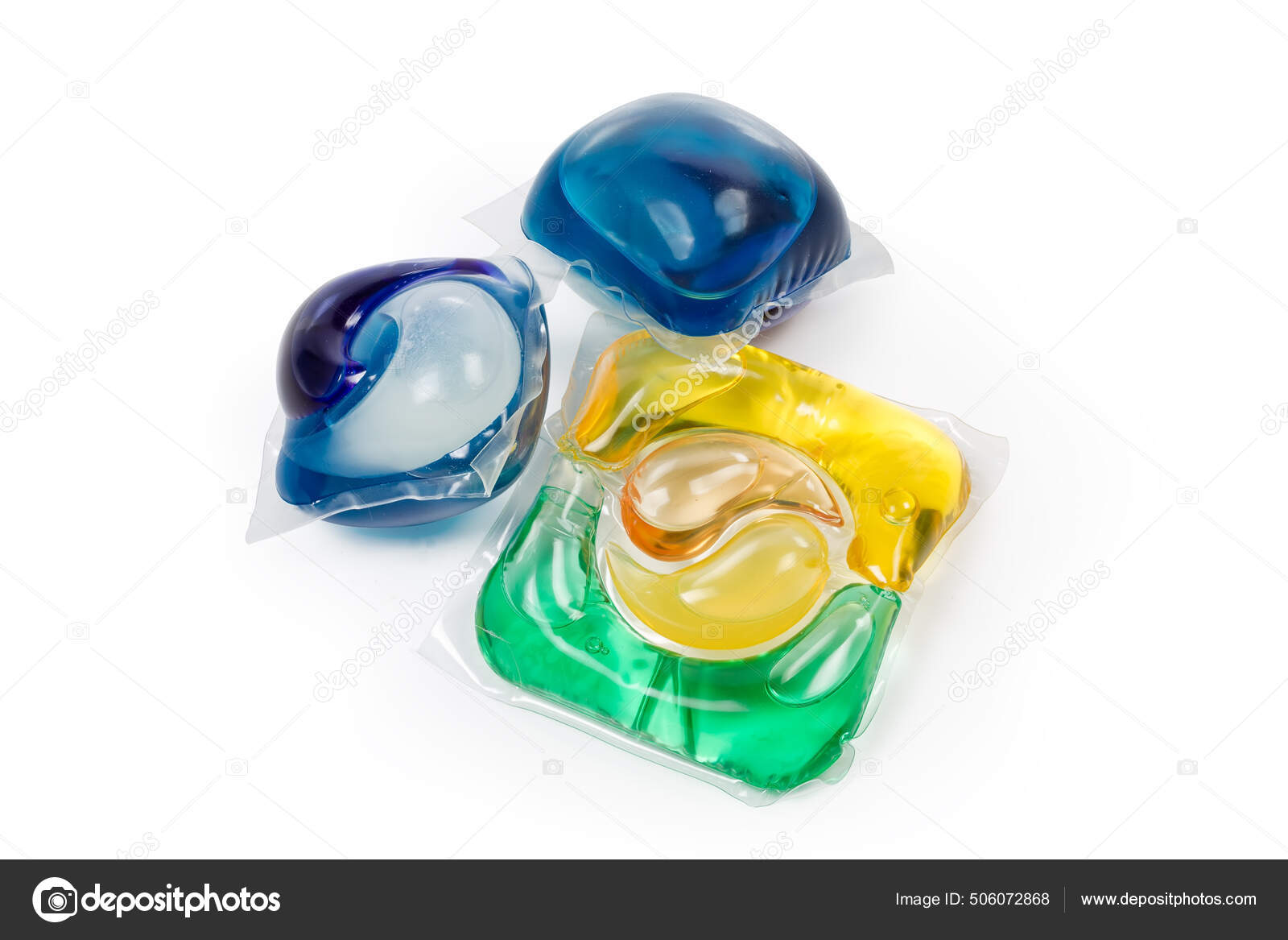 Different Colored Laundry Detergent Capsules White Background Stock ...