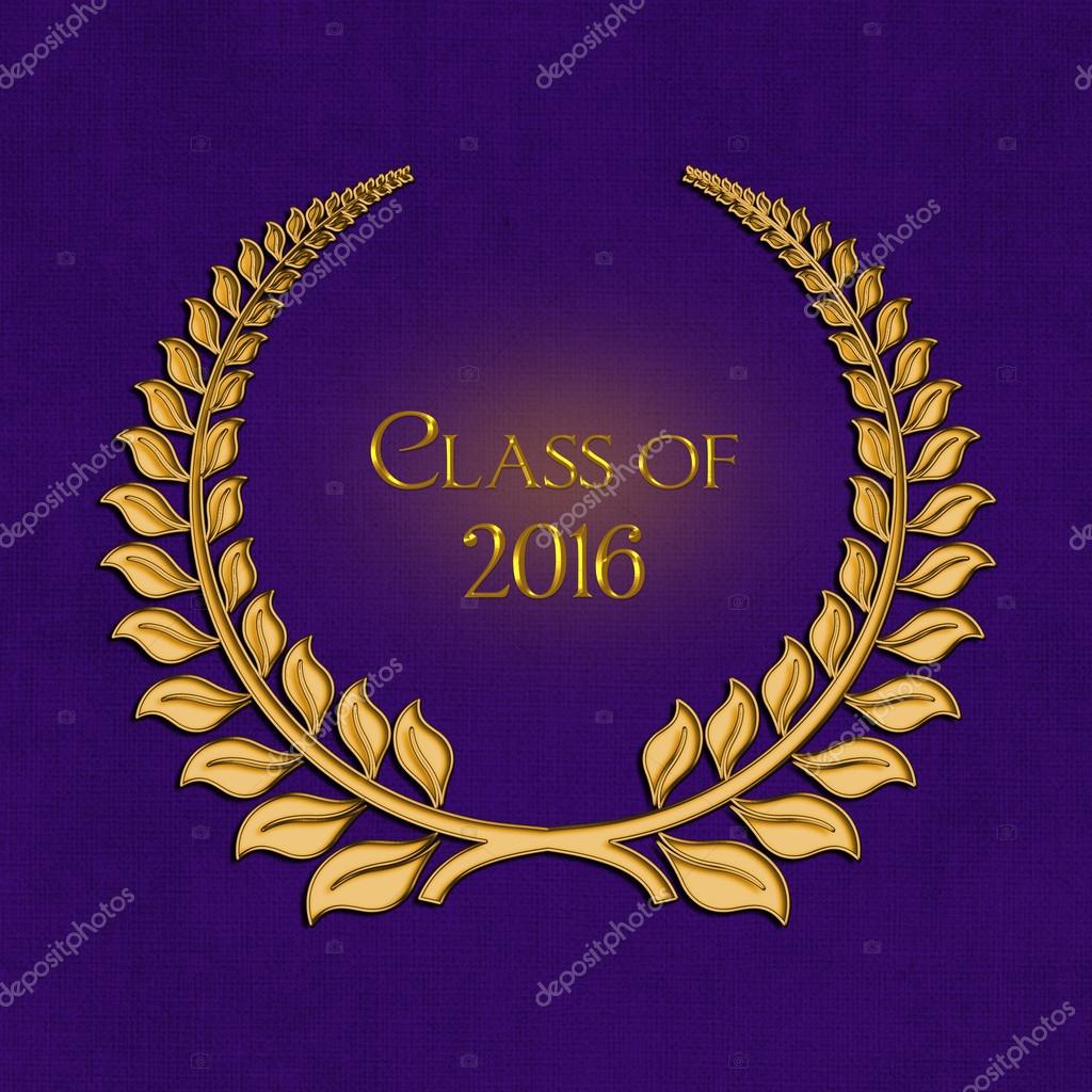 Gold laurel for 2016 graduation on purple textured background — Stock ...