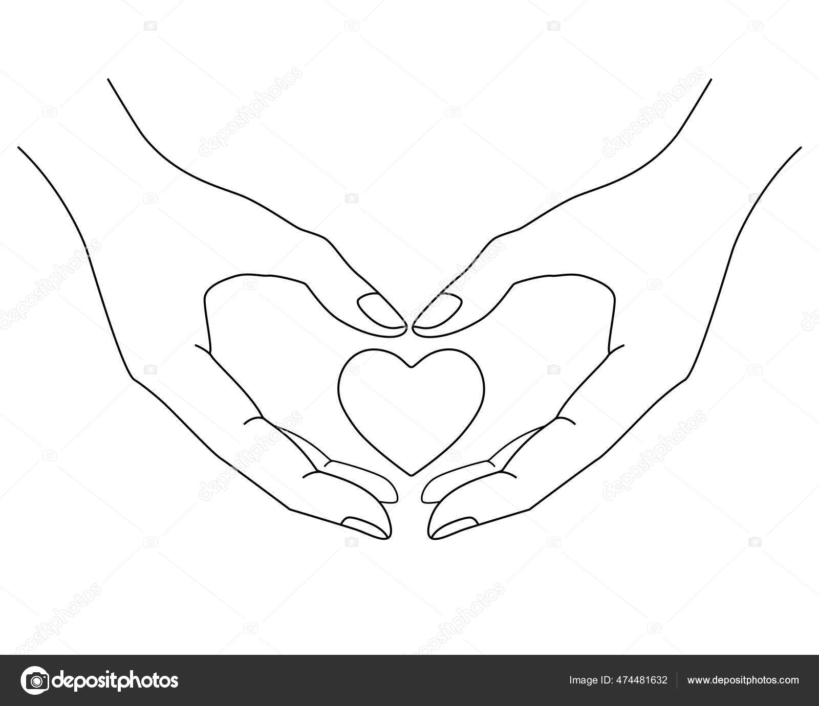 Image vectorielle Coeur Dans Les Mains Contour Modifiable Vectoriel ...