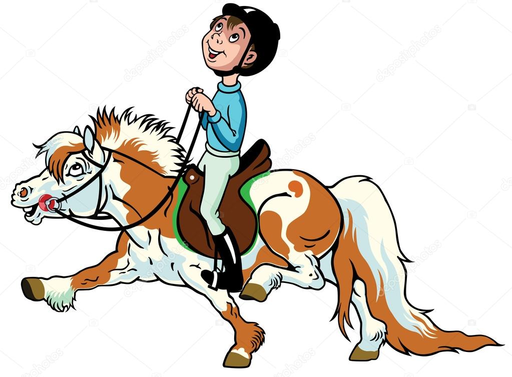 Cartoon boy riding shetland pony — Stock Vector © insima #53254923