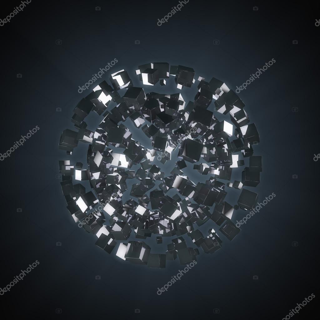 Explosion of cubes forming sphere abstract 3D background. Stock Photo ...
