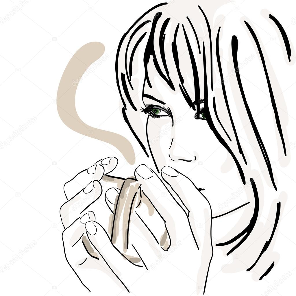 Sad Girl Smoking Drawing