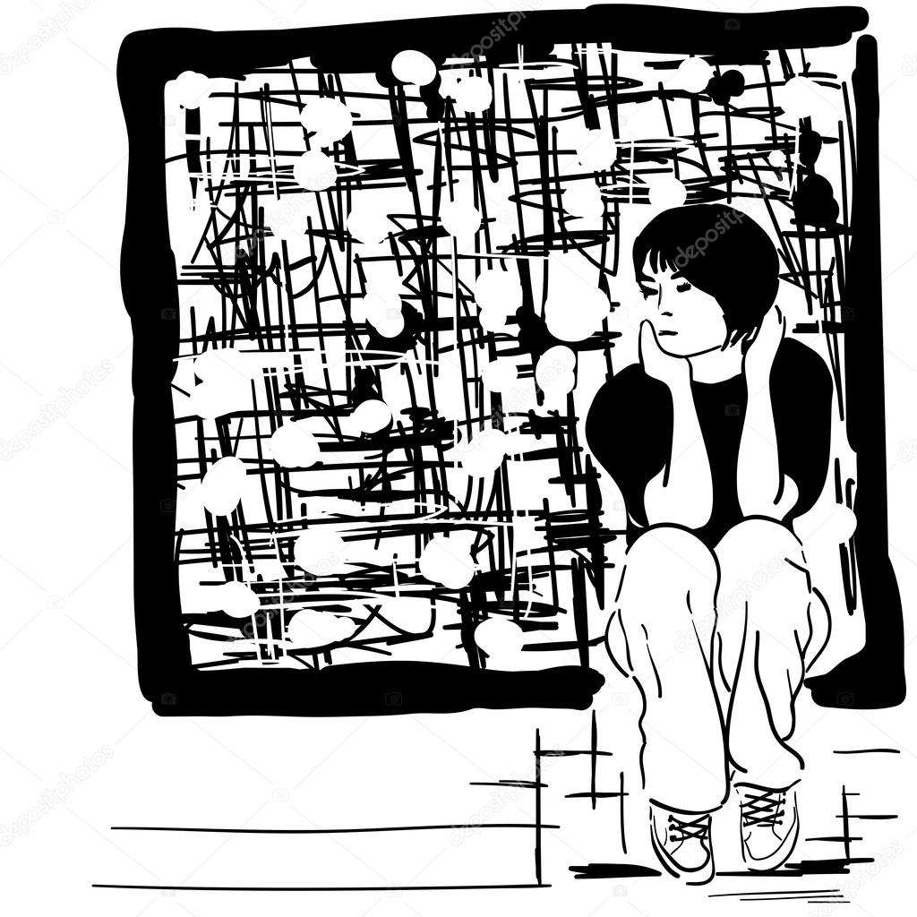 Vector illustration, sad girl, abstract background Stock Vector Image ...