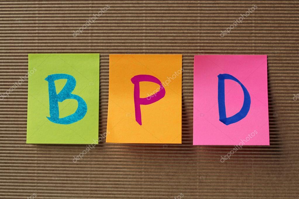 BPD (Borderline Personality Disorder) acronym on colorful sticky notes ...