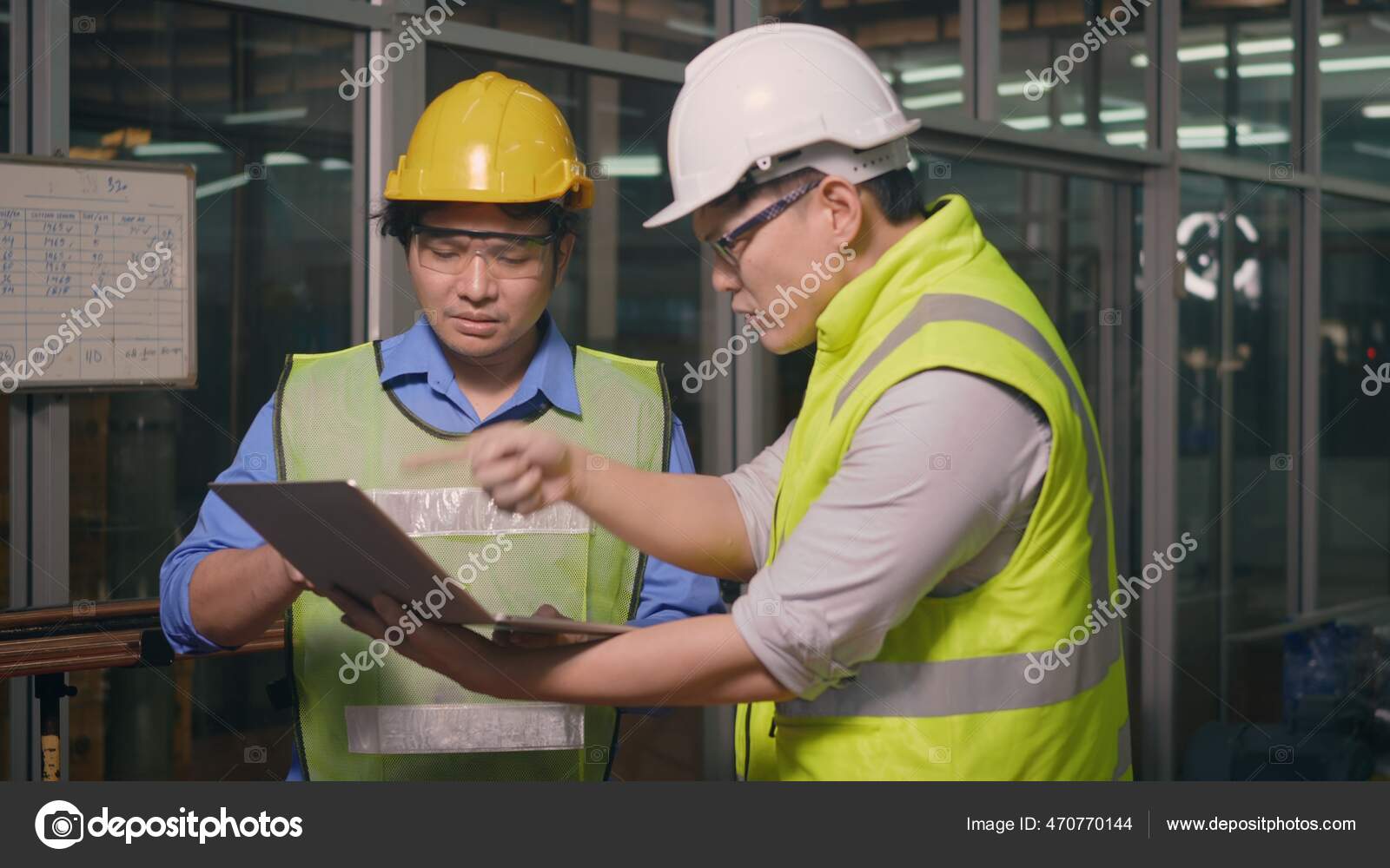 Two Factory Industrial Workers Technician Engineer Manager Wear ...