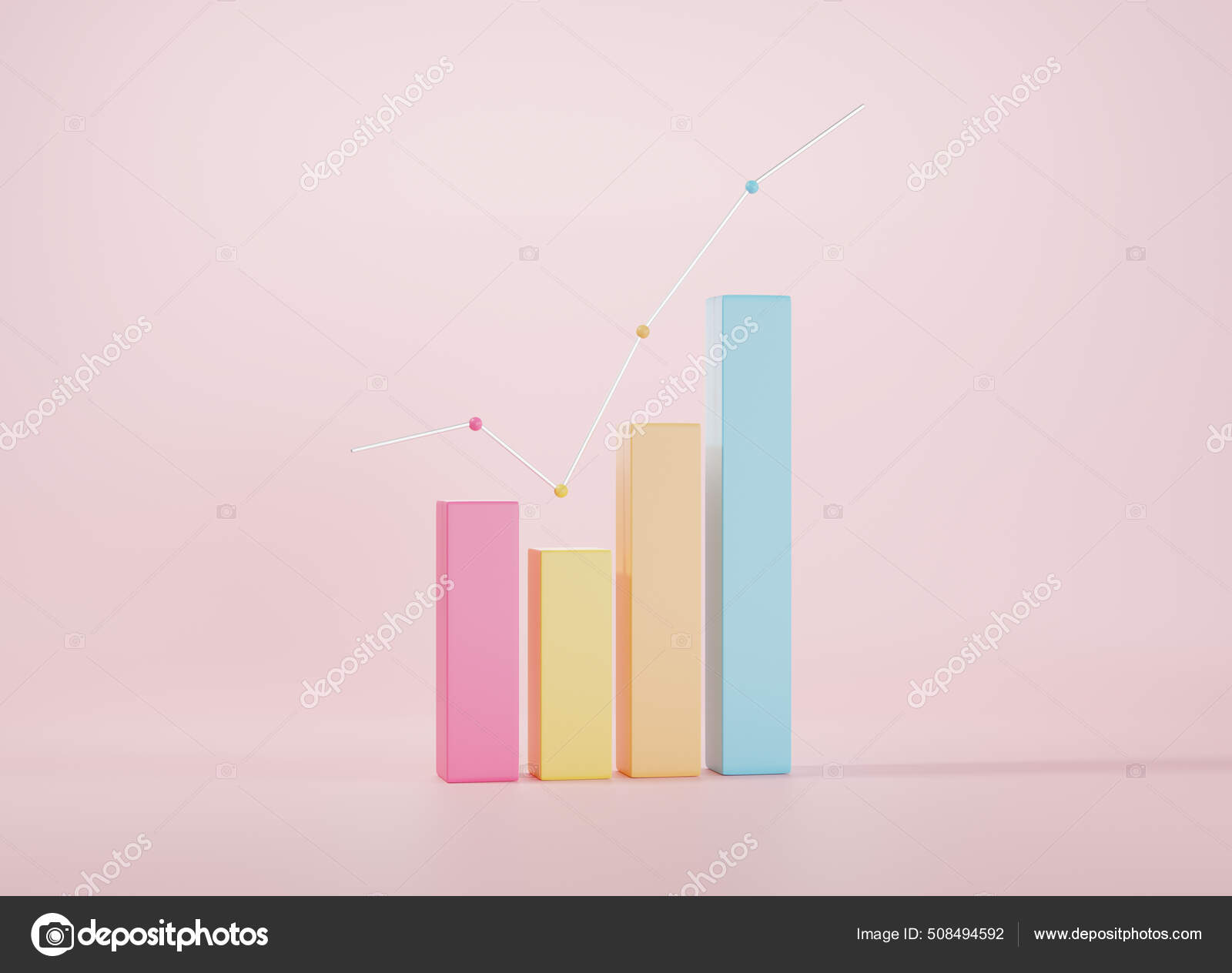 Bar Chart Graph Growth Diagram Infographics Elements Pink Background ...