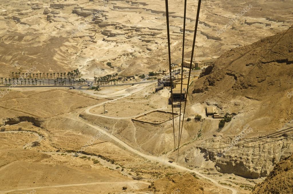 Cable car track from Masada fortress, Israel — Stock Photo ...