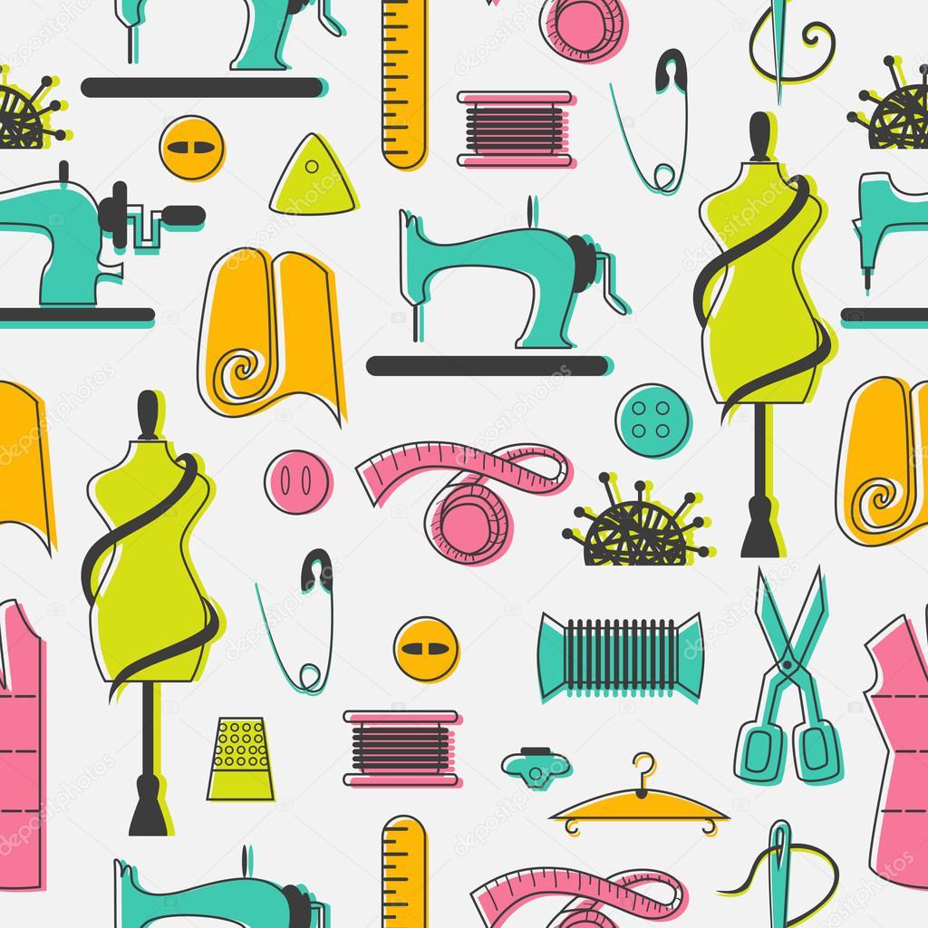 Sewing And Tailor Elements In Seamless Pattern Stock Vector Image By