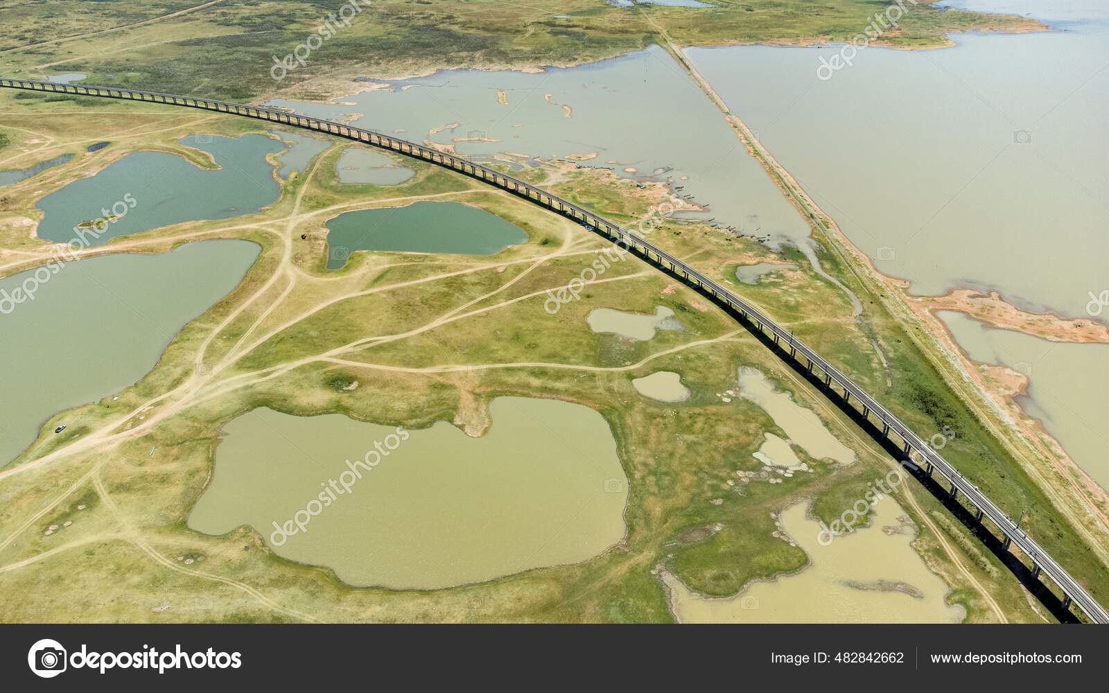 Aerial Unseen View Railroad Tracks Floating Train Bridge White Car ...