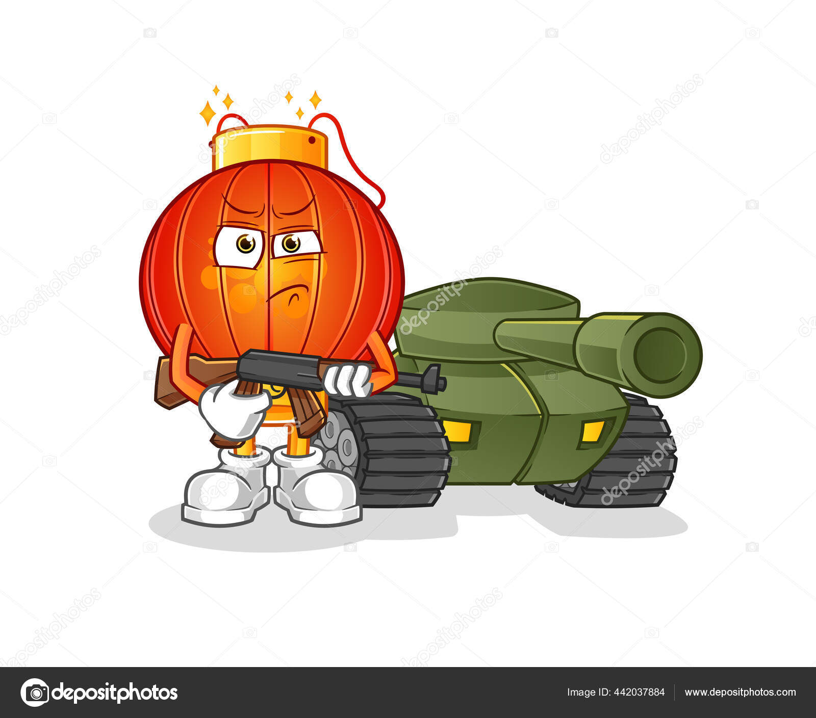 Chinese Lantern Soldier Tank Character Cartoon Mascot Vector Stock ...