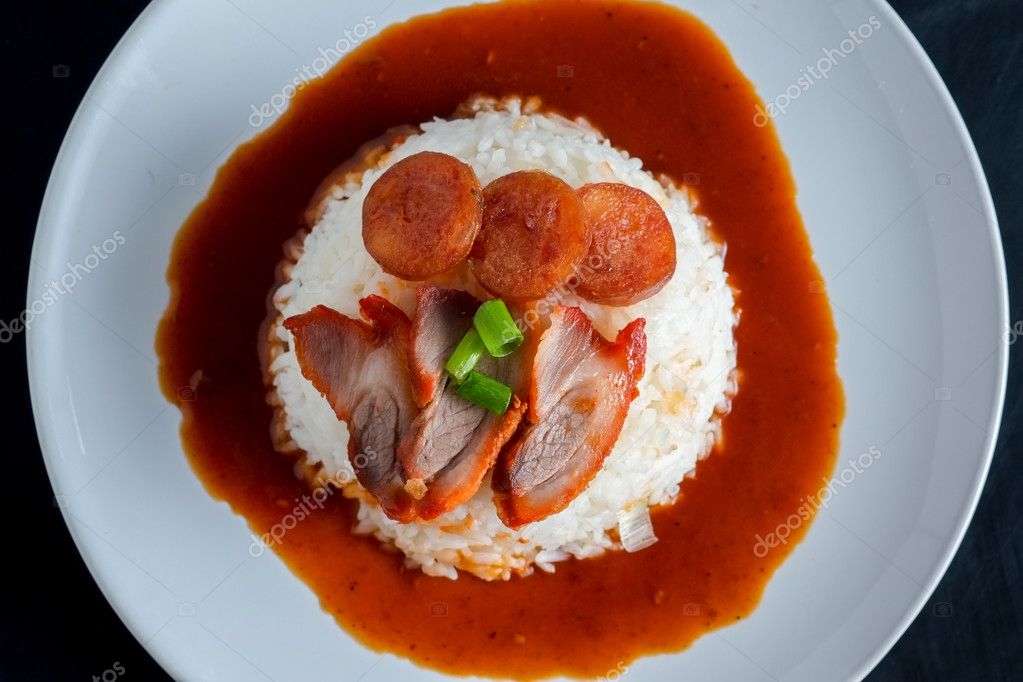 Red pork and Rice , thai food — Stock Photo © nattapol #120810164