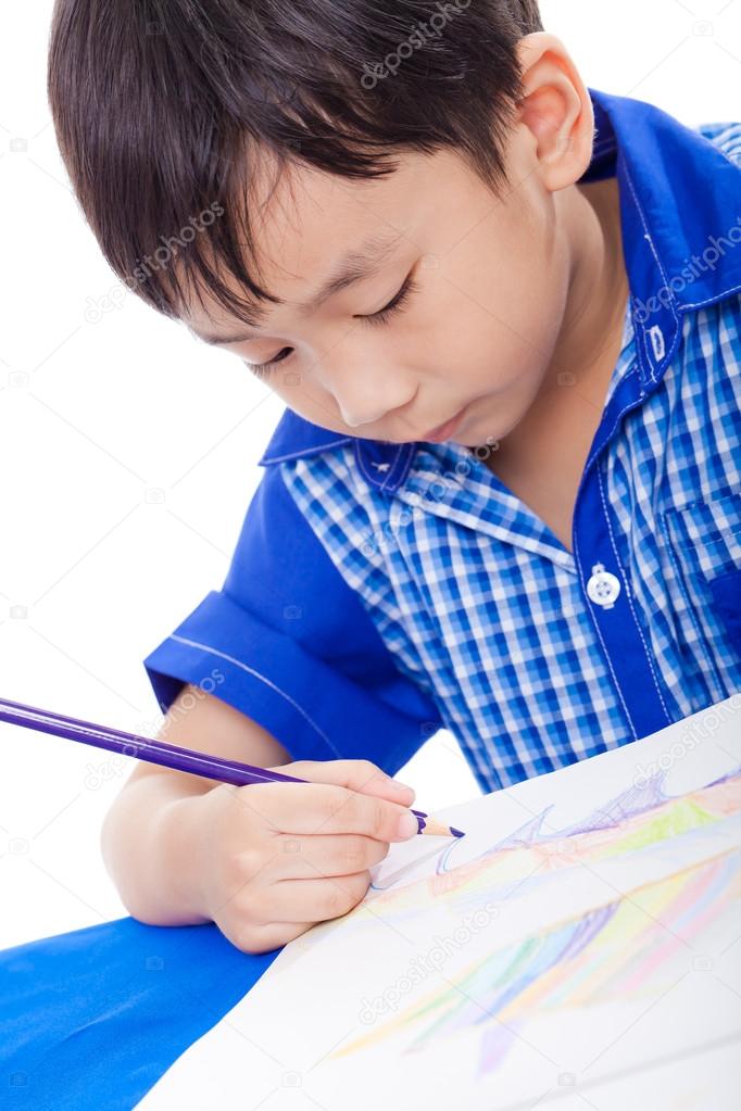 Adorable boy drawing picture — Stock Photo © kdshutterman #63120285