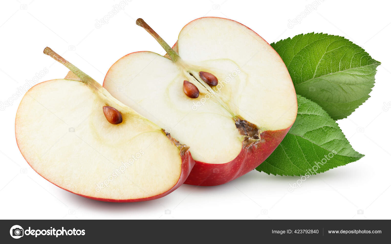 Apple Half Slice Red Apple Fresh Organic Apple Leaves Isolated Stock ...